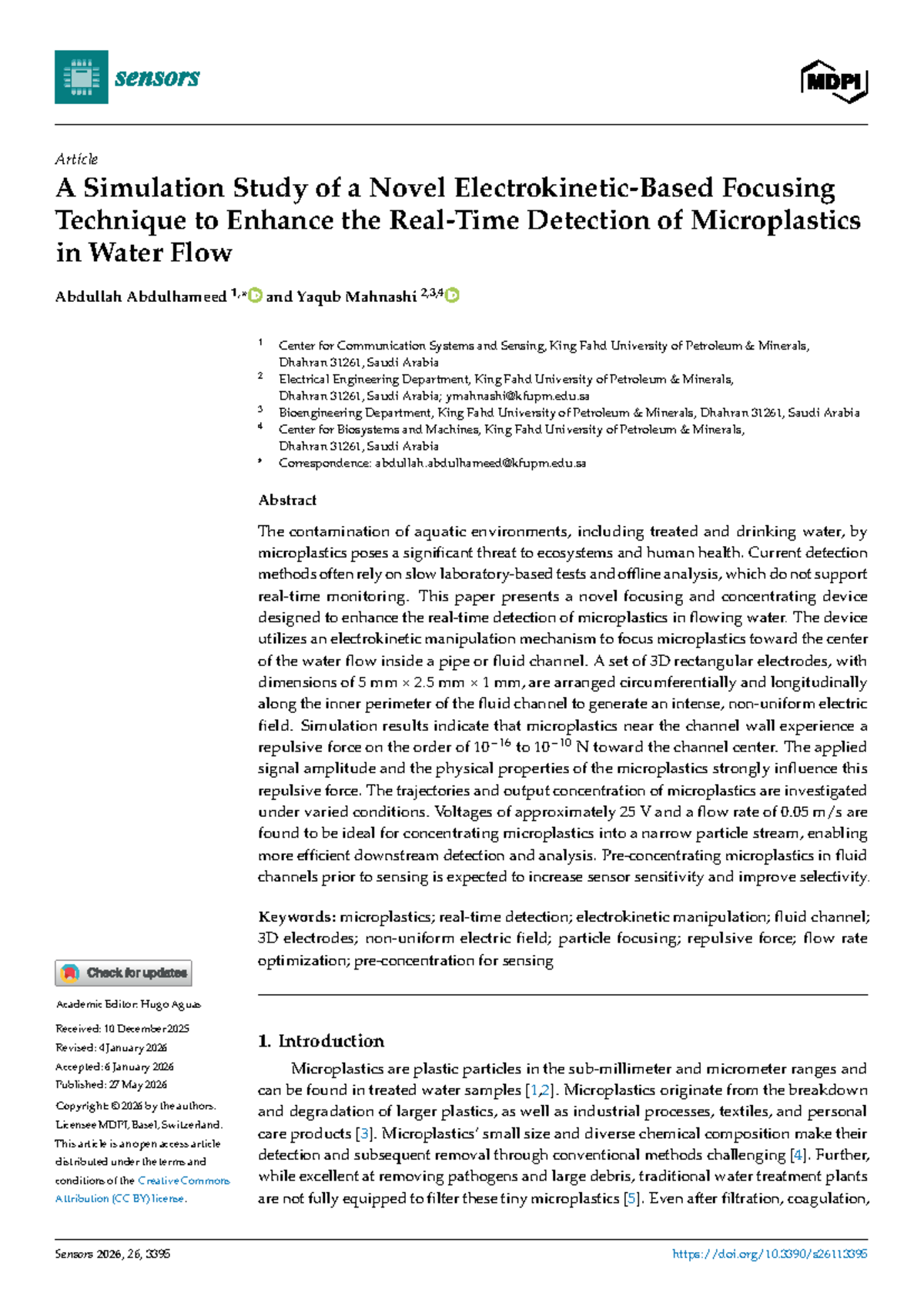 Novel Electrokinetic Device for Microplastic Detection in Water Flow ...