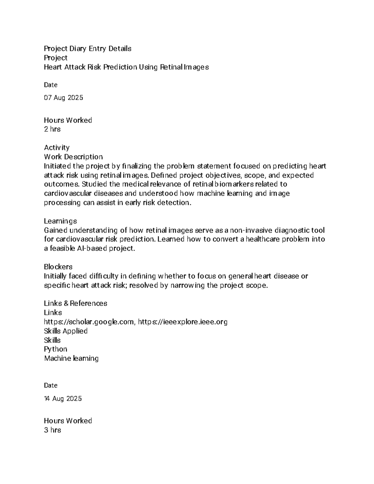 Project Diary Entry: Heart Attack Risk Prediction Using Retinal Images ...