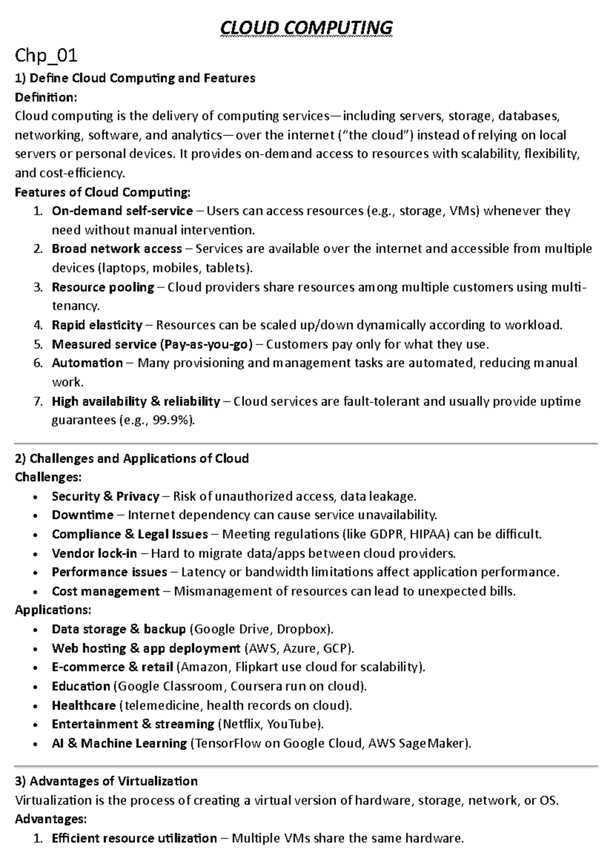 CC Final Notes: Cloud Computing Overview and Key Concepts - Studocu