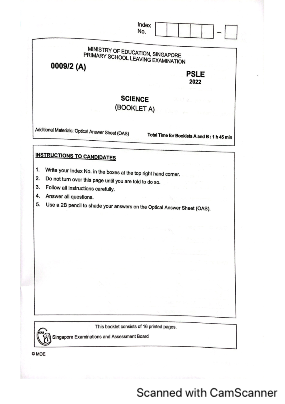 PSLE 2022 Science Examination - Booklet A and B Guide - Studocu