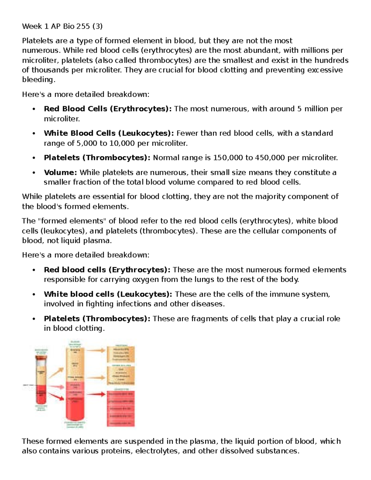 AP Bio 255 Week 1 Lecture Notes: Blood Components & Clotting - Studocu