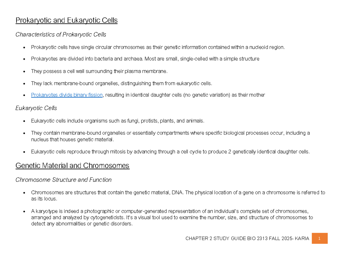 CHAPTER 2 STUDY GUIDE: CELL CYCLE & MITOSIS (BIO 2313 FALL 2025) - Studocu