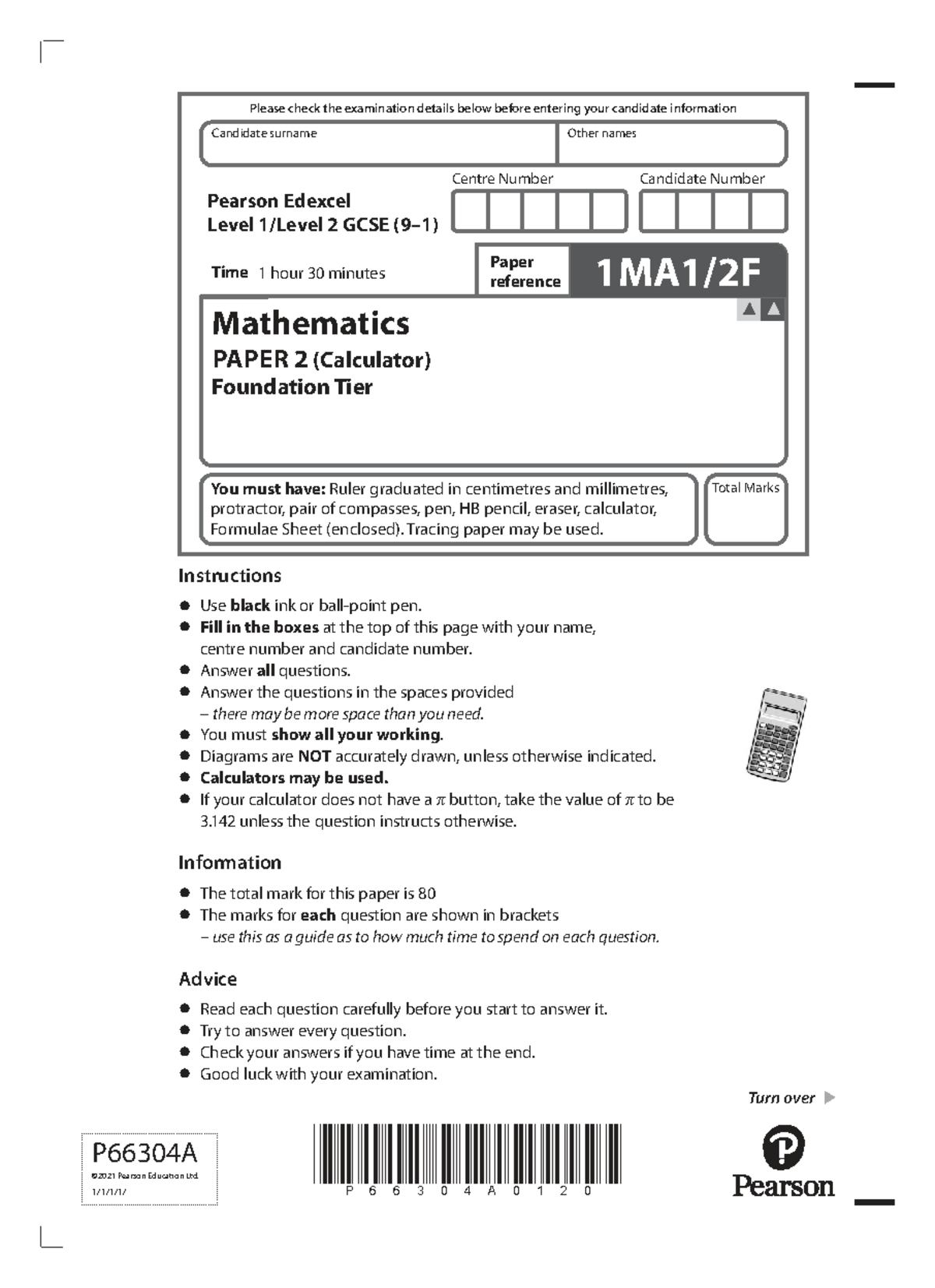 Edexcel GCSE Maths Foundation Paper 2 Exam Details - June 2022 - Studocu