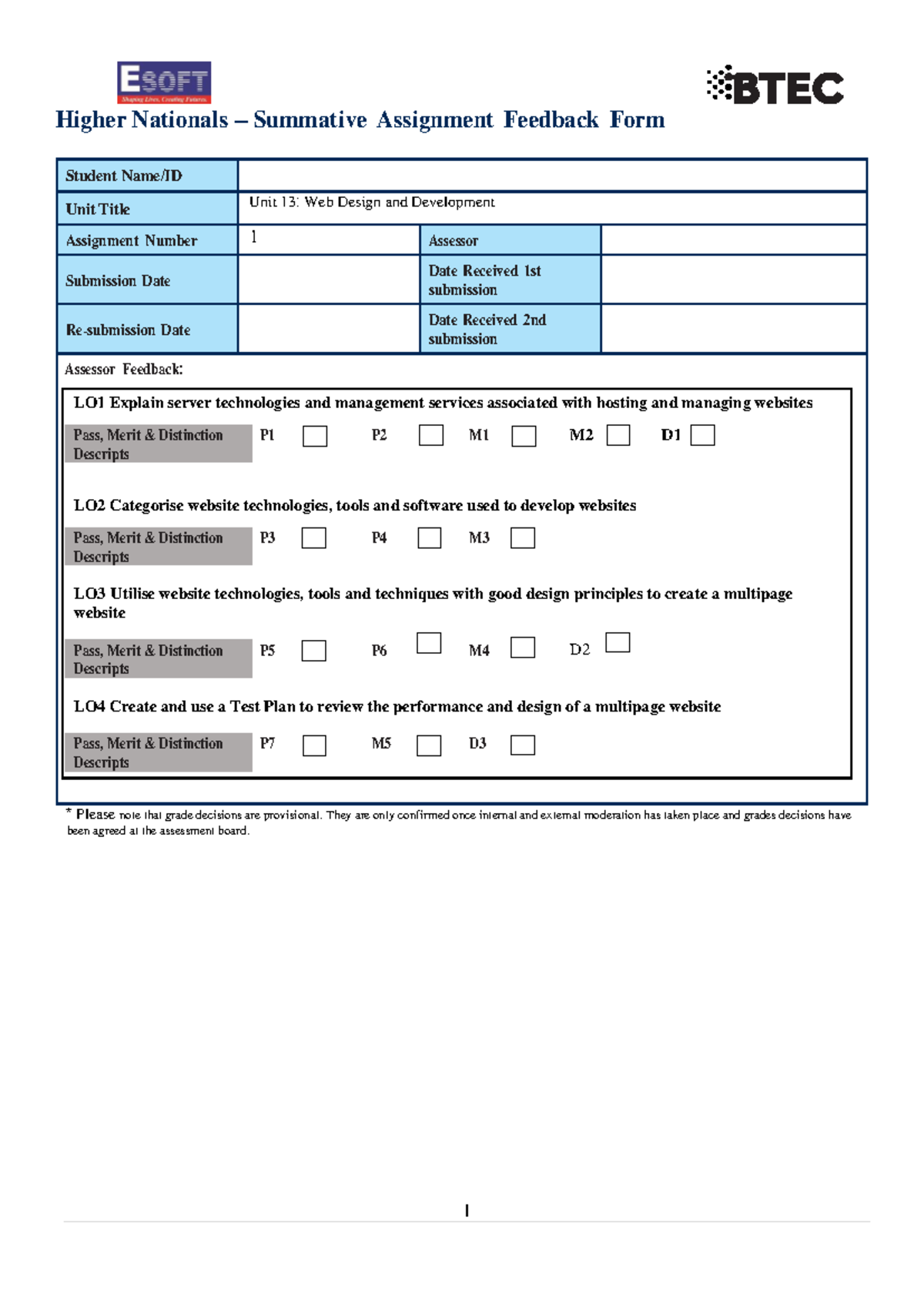 Unit 13: Web Design & Development Assignment Feedback Form - Studocu