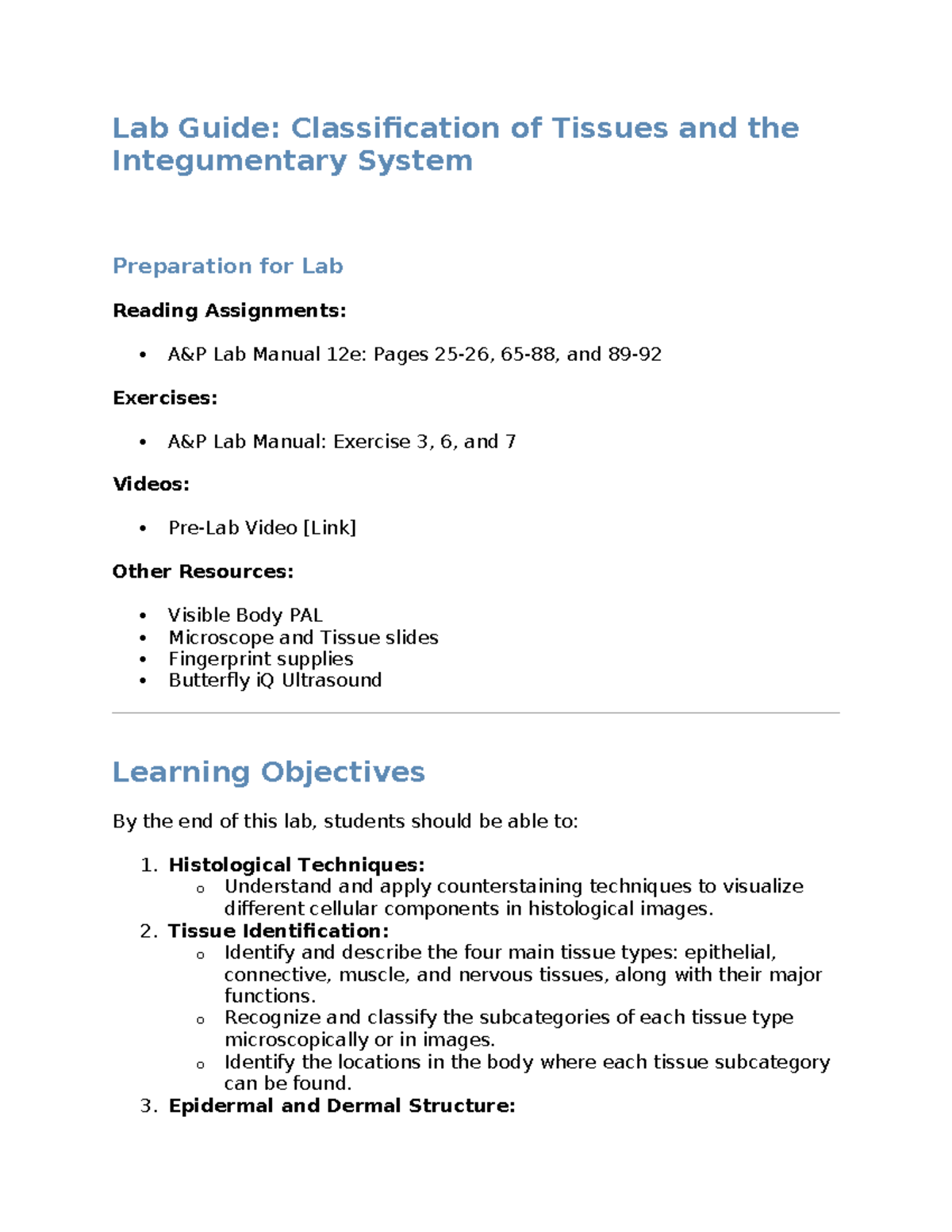 Lab Guide: Tissue Classification & Integumentary System (A&P Lab) - Studocu
