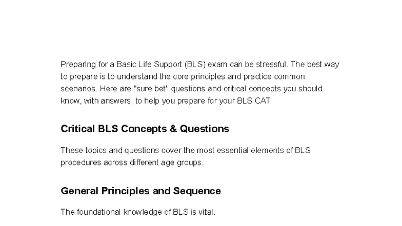 BLS Exam Prep: Key Concepts & Practice Questions for CAT - Studocu