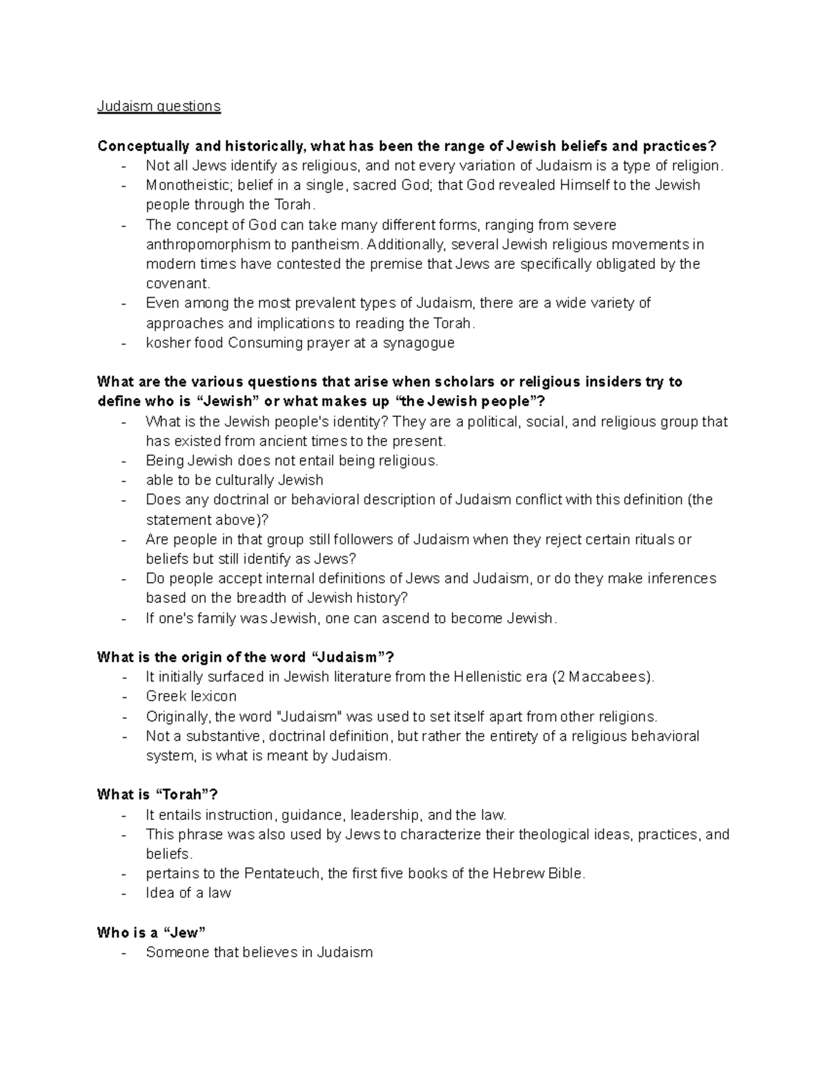 Copy of Judaism questions - Judaism questions Conceptually and ...