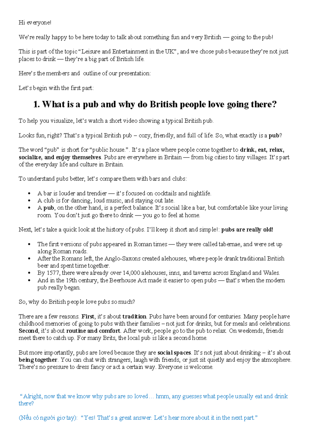 PUBs: A Key Element of British Culture and Entertainment - Studocu