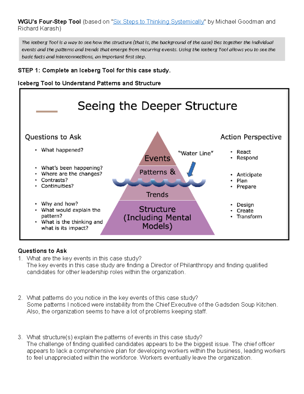 Four Steps Tool (Task 2): Analyzing the Iceberg Tool in Case Study ...