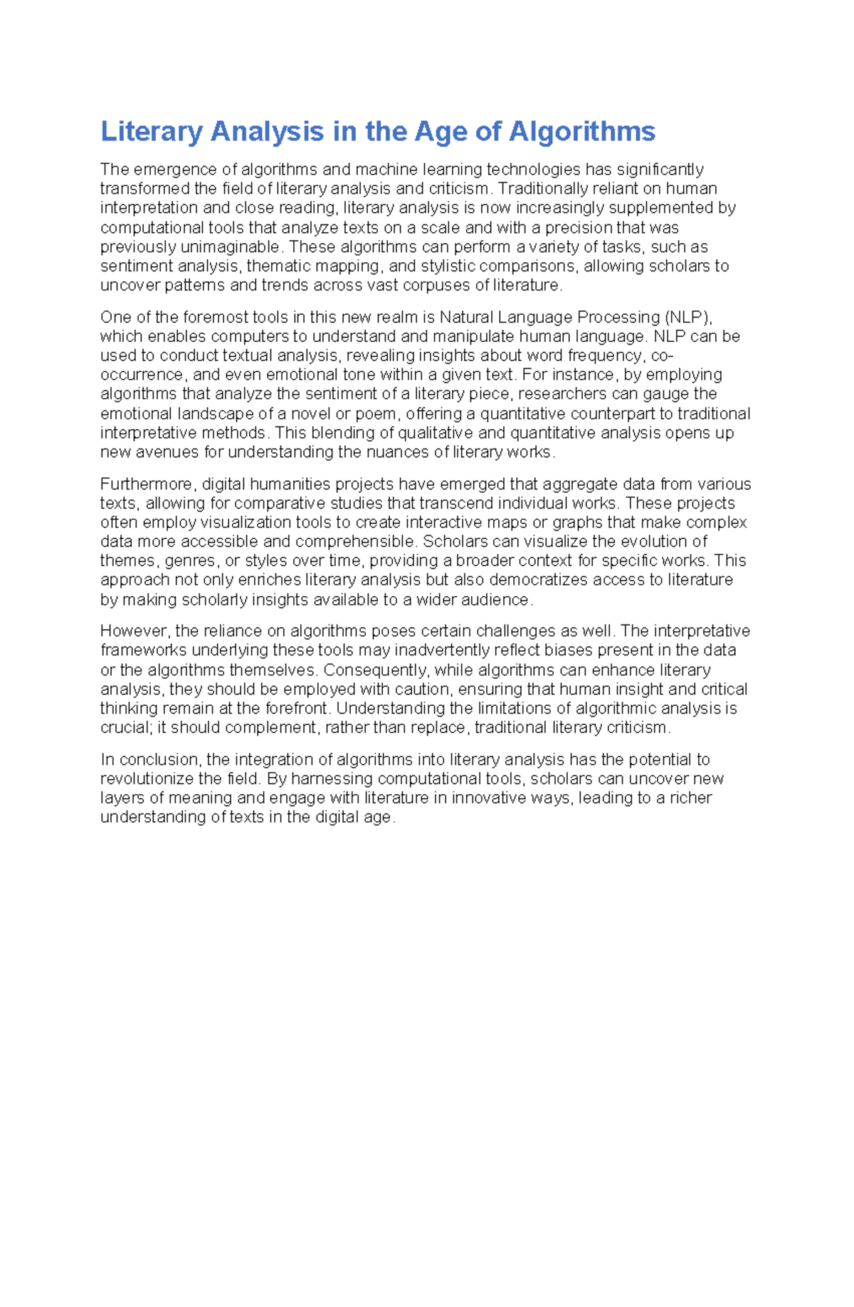 Literary Analysis in the Age of Algorithms - Traditionally reliant on ...