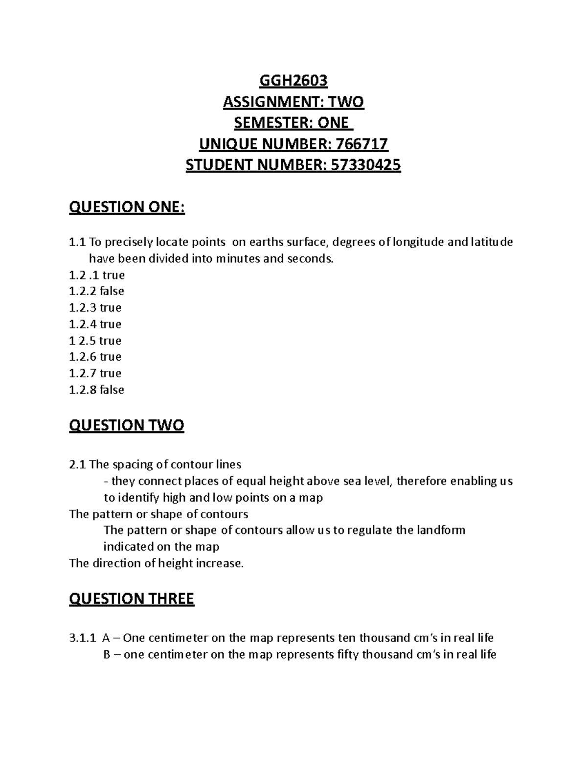 GGH2603 - Assignment Notes for SEMESTER ONE (Unique #: 766717) - Studocu