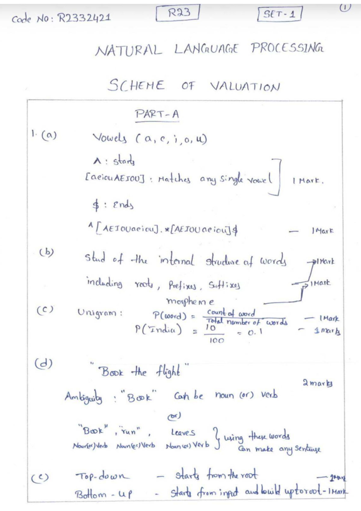 NLP R23: Scheme of Evaluation for Natural Language Processing - Studocu