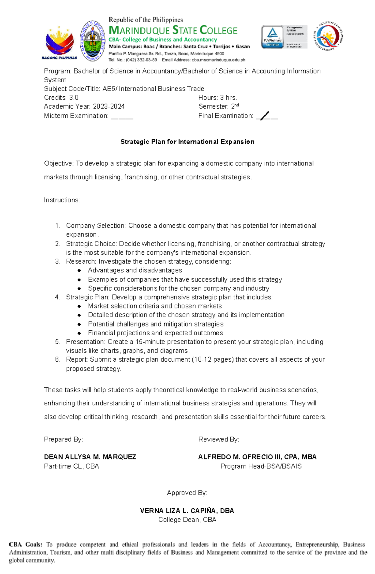 Output-Finals IBT DMarquez - Program: Bachelor of Science in Accountancy/Bachelor of Science in ...