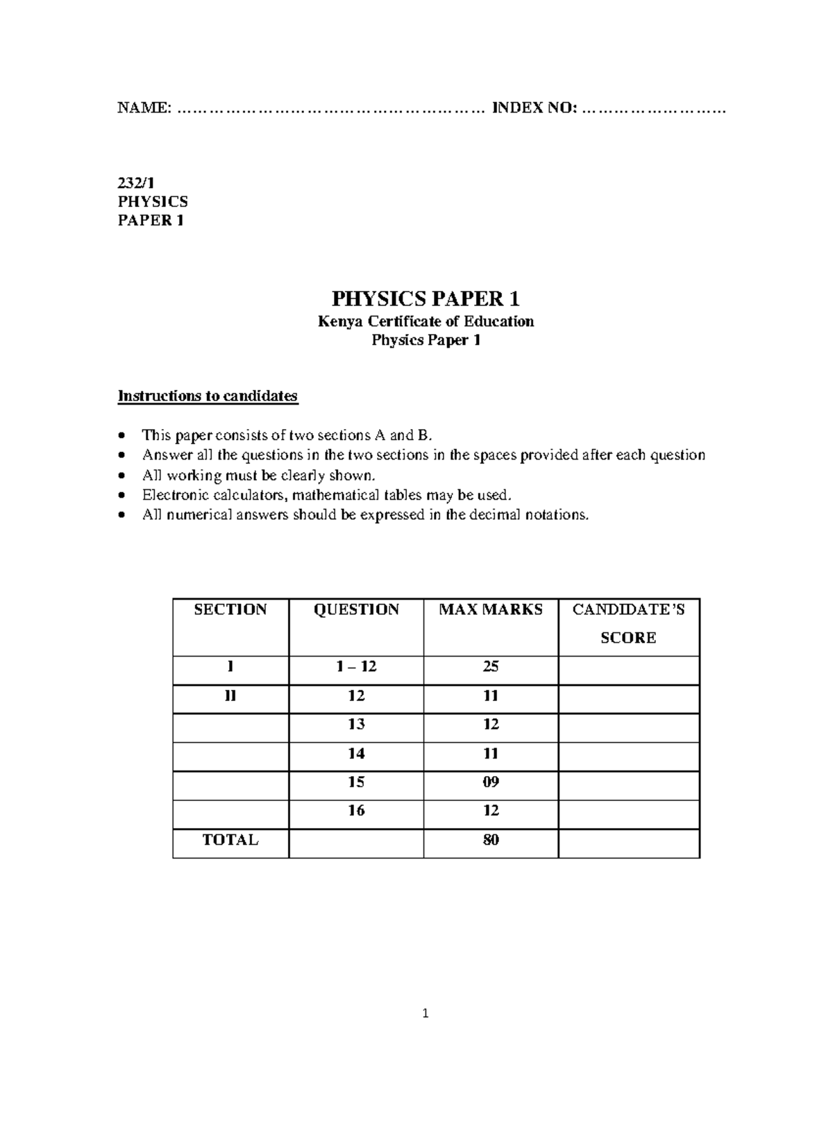 PHY-PP1-QS0 - Kenya Certificate of Education Physics Paper 1 Questions ...