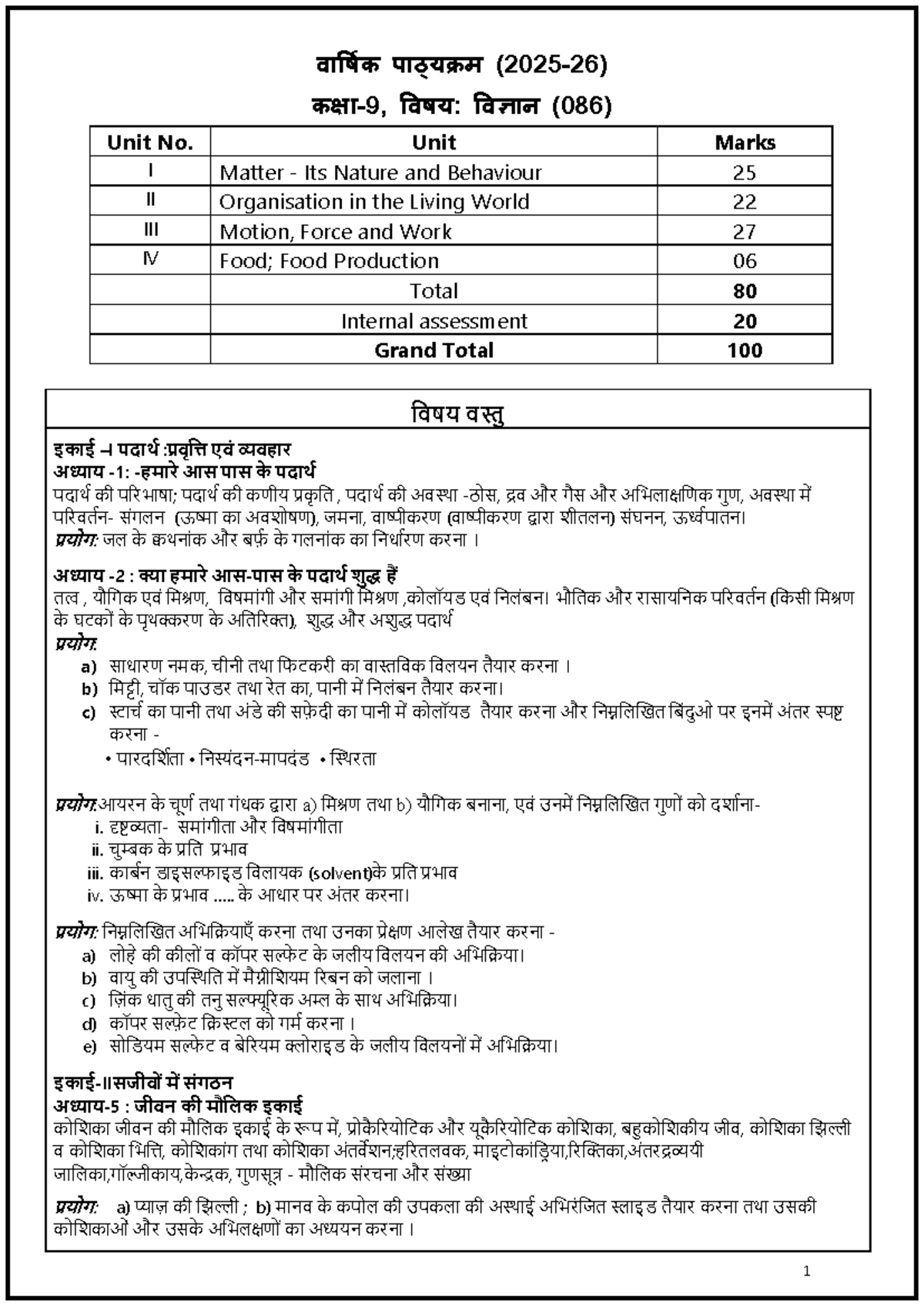 विज्ञान (086) Unit I-IV: Matter, Motion, and Internal Assessment Guide ...