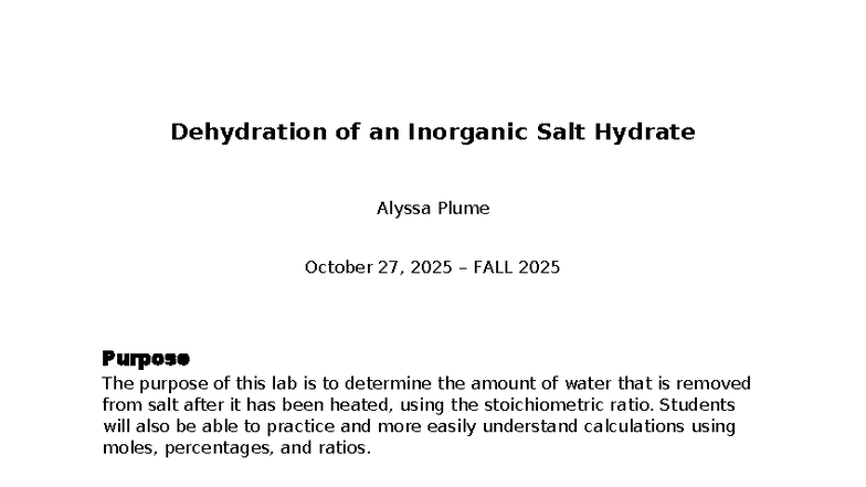 M5 Lab1: Dehydration of Epsom Salt Hydrate Experiment Analysis - Studocu