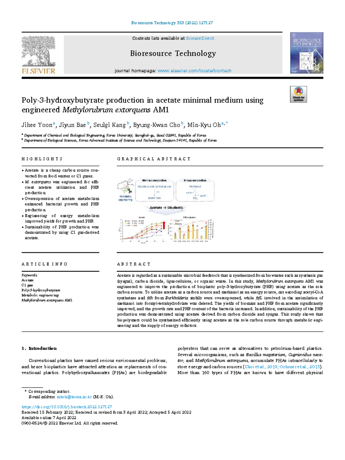 "PHB Production from Acetate in Minimal Medium Using Methylorubrum ...