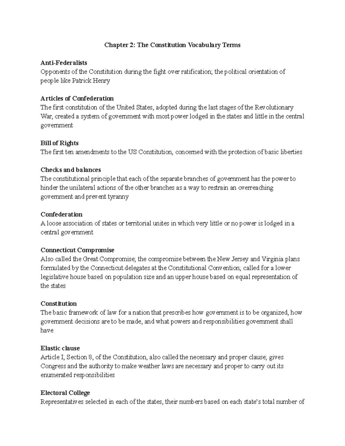 Chapter 2: Vocabulary Terms for Understanding the Constitution - Studocu
