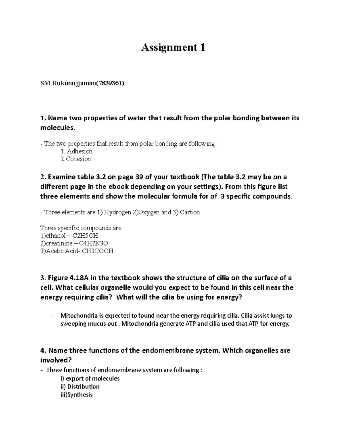 Biology 101: Assignment 1 - Properties of Water & Cellular Respiration ...
