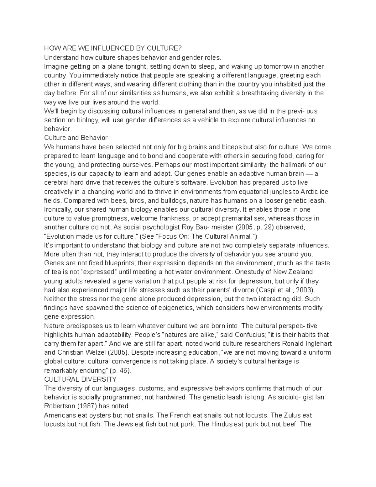 CULTURAL INFLUENCES ON BEHAVIOR AND GENDER ROLES - SOCPSY NOTES - Studocu