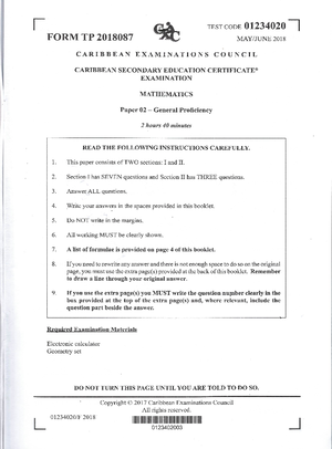 Jan 2020 CSEC Maths P2 Past Paper - Mathematics - Studocu