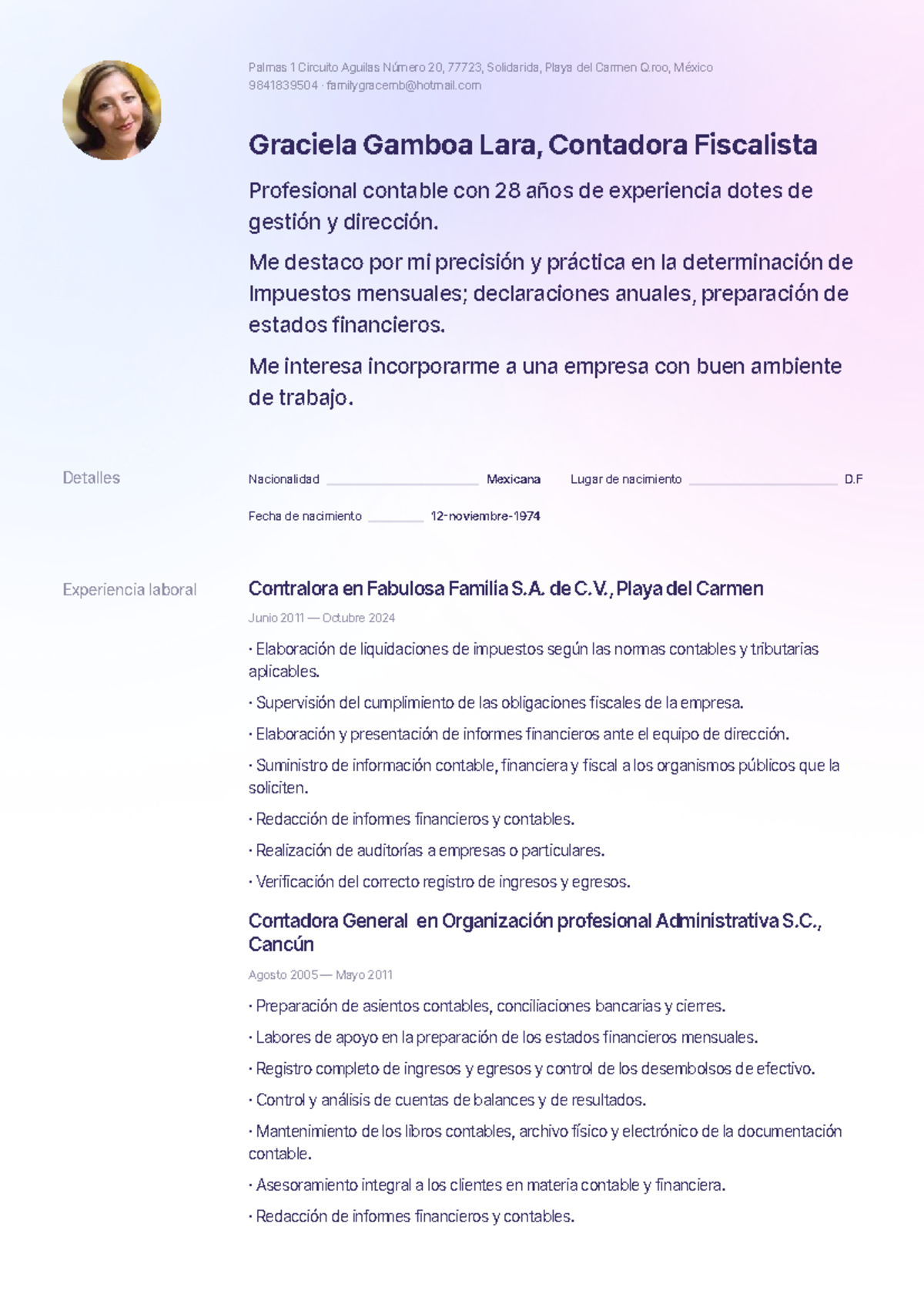 CV Graciela Gamboa Lara - Contadora Fiscalista Profesional - Studocu