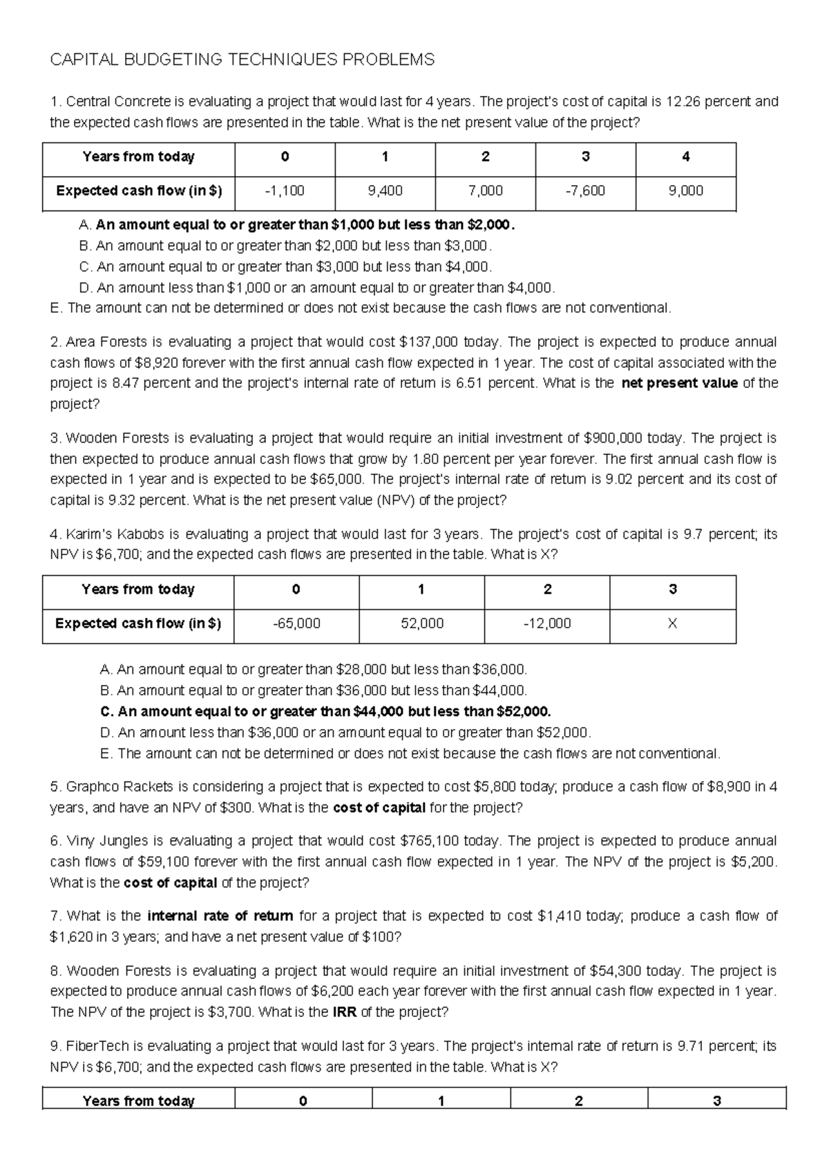 CAPITAL BUDGETING TECHNIQUES PROBLEMS - Case Studies & NPV Analysis ...