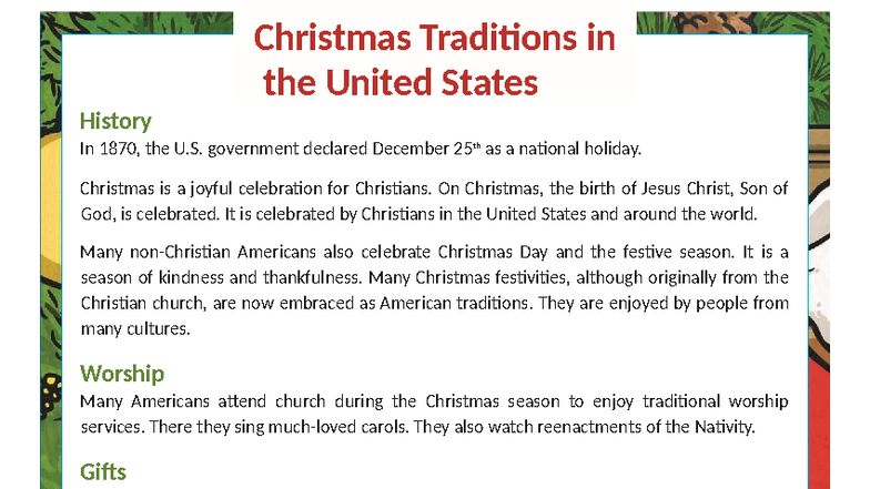 Lesson 2: Reading Comprehension on Christmas Traditions in the U.S ...