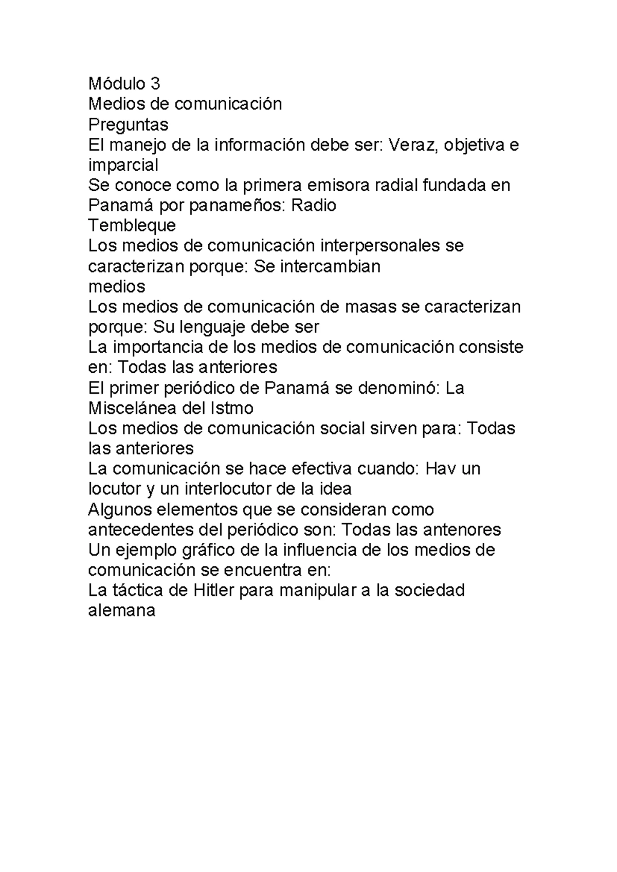 Español I Modulo 10 11 15 y Examen Final - Módulo 10# Corregido 1 ...
