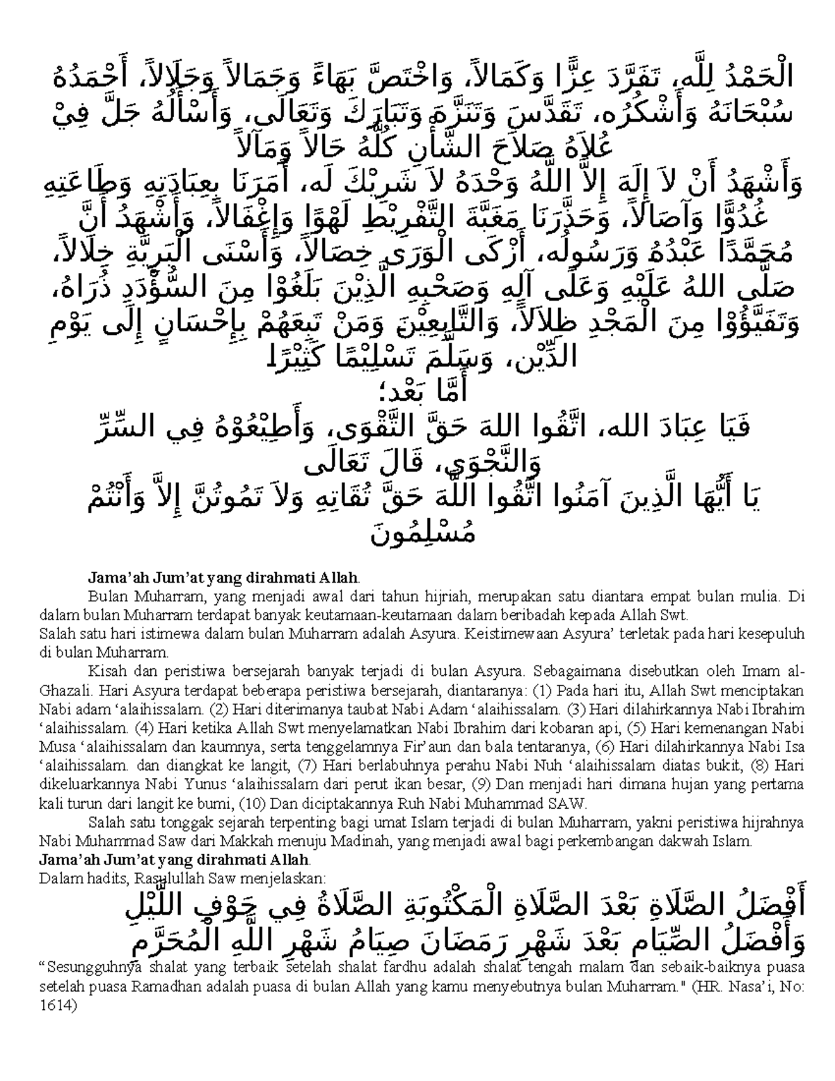 Khutbah Bulan Muharram 2026: Keistimewaan dan Peristiwa Asyura - Studocu