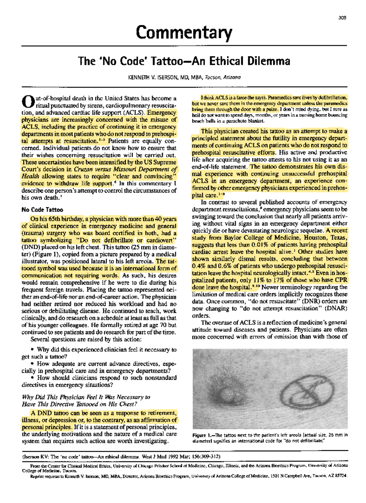 309 Commentary: The Ethical Dilemma of DNR Tattoos in Emergency ...