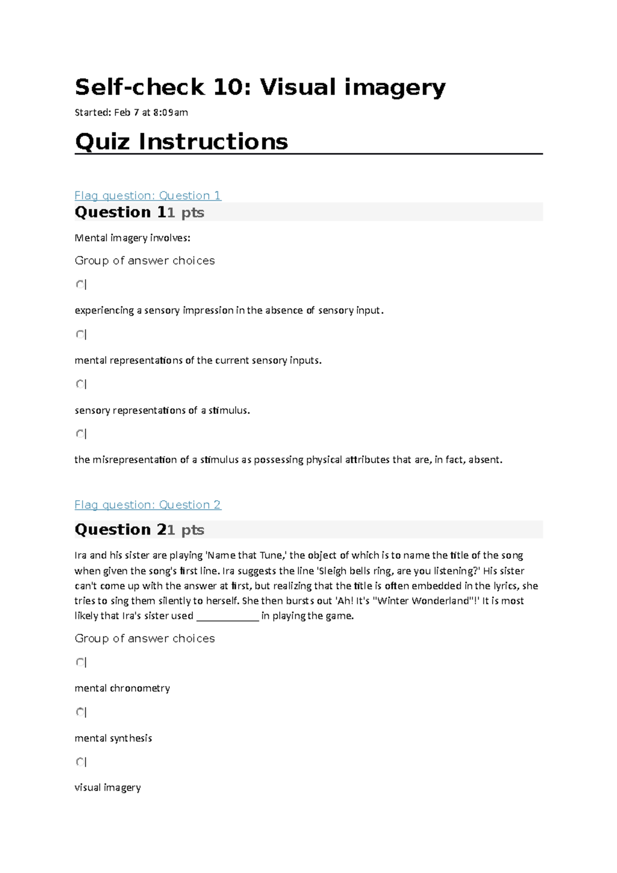 PSY2000 Quizzes on Visual Imagery Concepts and Mental Processes - Studocu