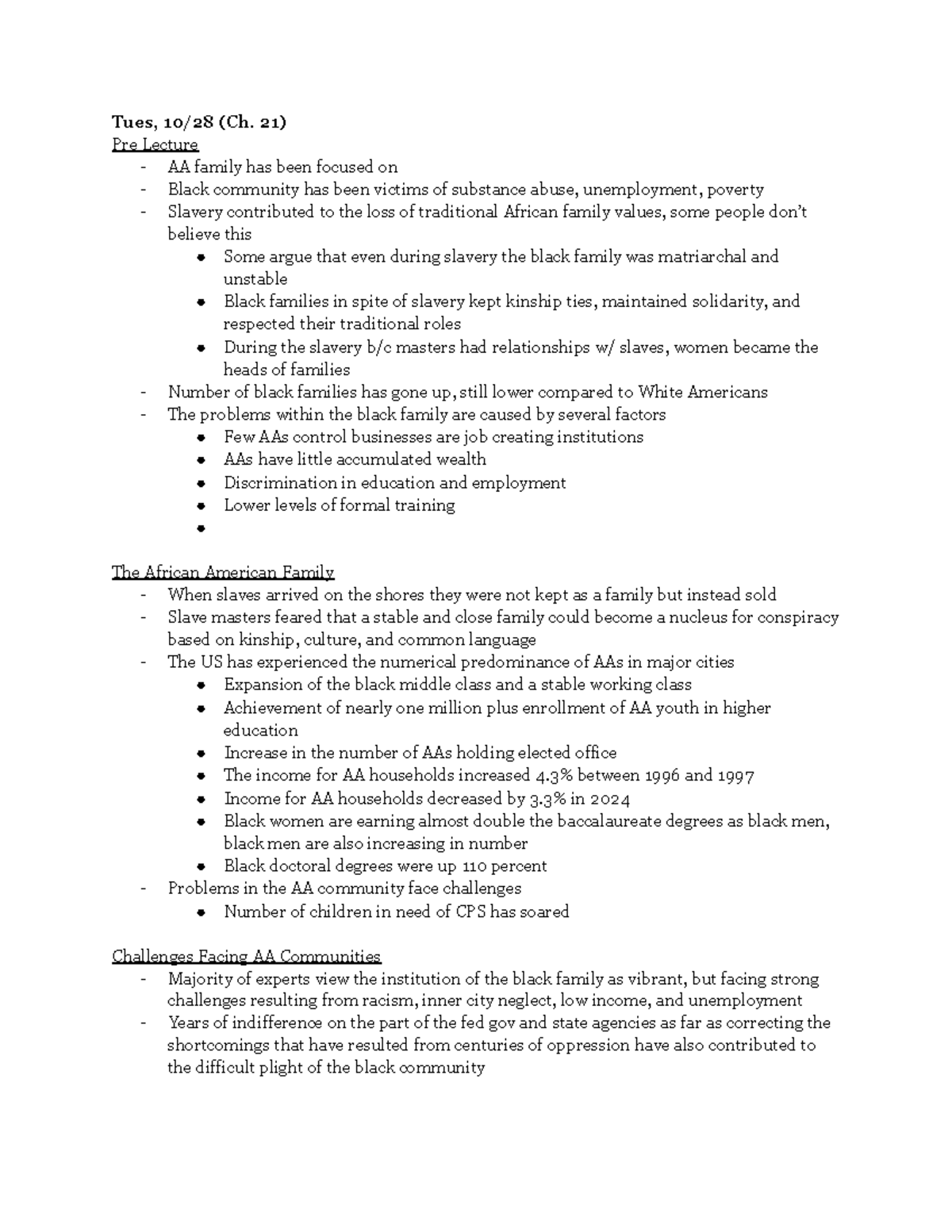 AFST 101 - Ch. 21 & 24: The African American Family and Community ...
