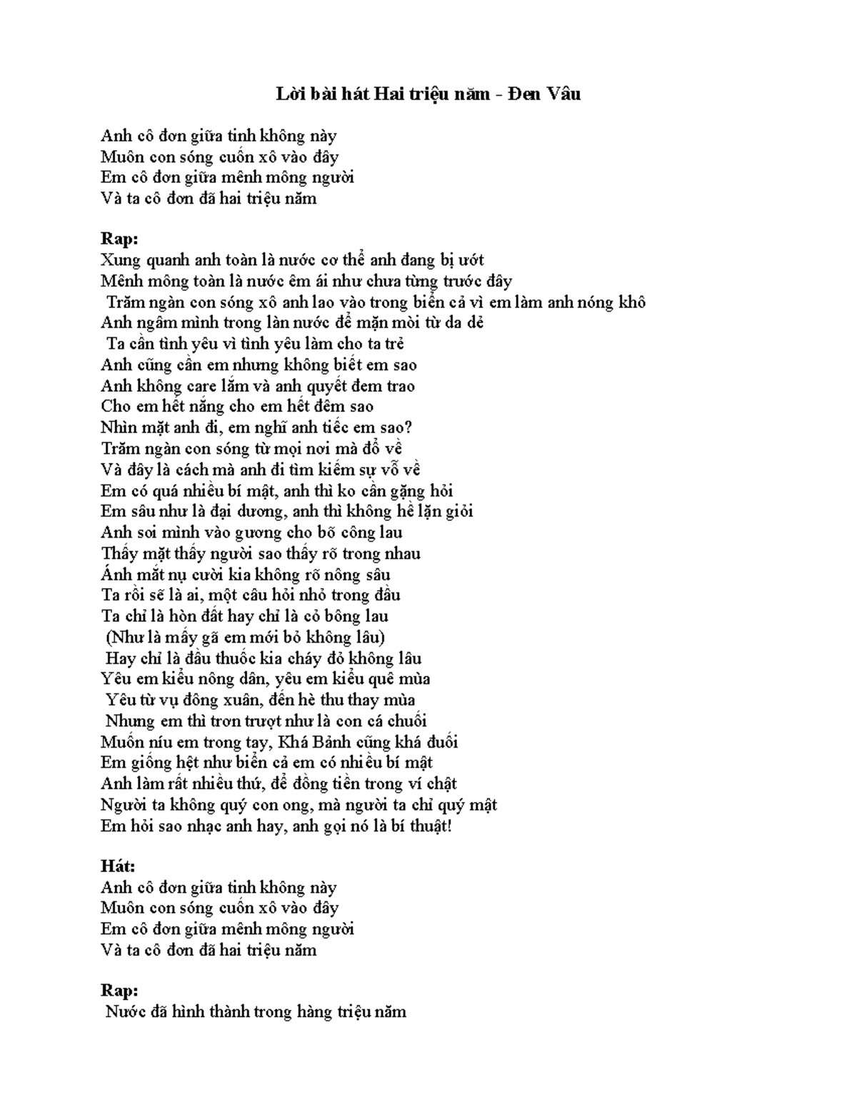 Loi bai hat hai trieu nam - Khoa học giáo dục - Studocu