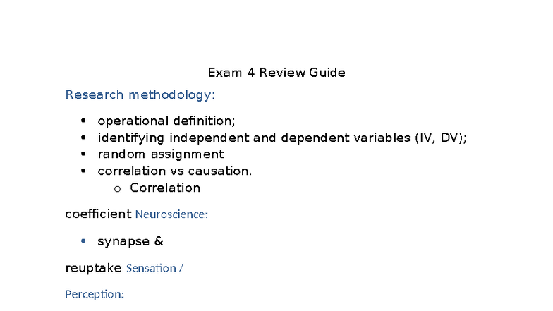 Psychology 101: Exam 4 Review Guide on Key Concepts & Theories - Studocu