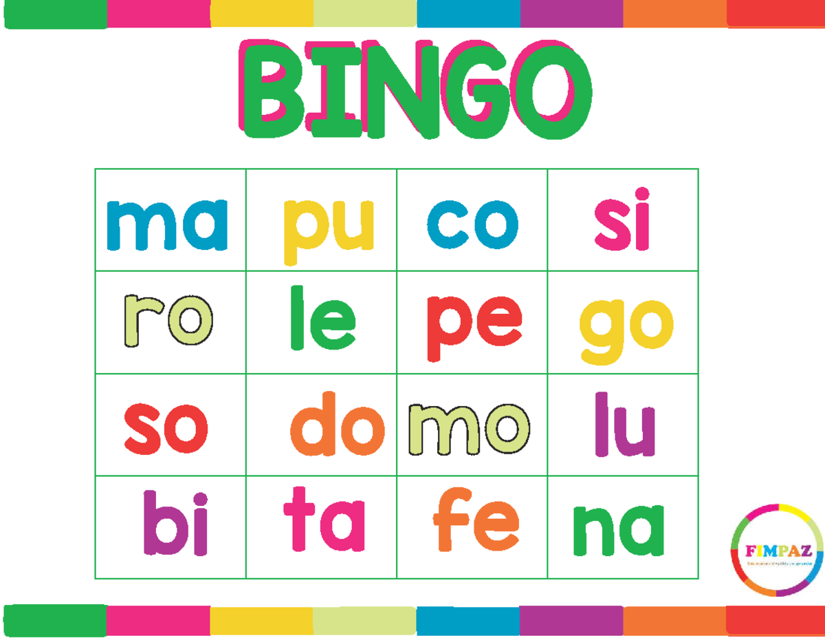 Bingo de Sílabas - Materiales Educativos para Habilidades Básicas - Studocu