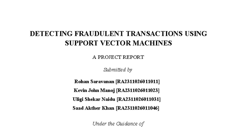 ML Report Final 1234 - UHHDF: Fraud Detection Using SVM & SMOTE - Studocu