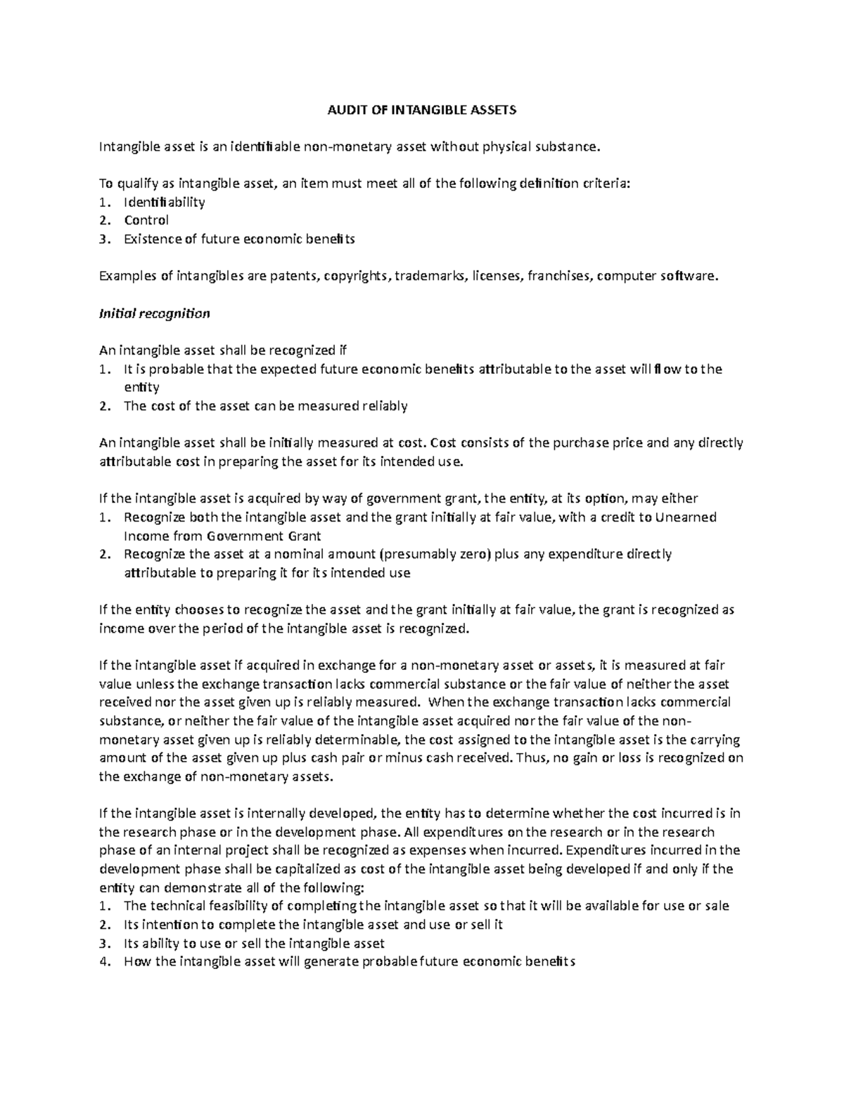 AUDIT 101: Comprehensive Guide to Intangible Assets - Studocu