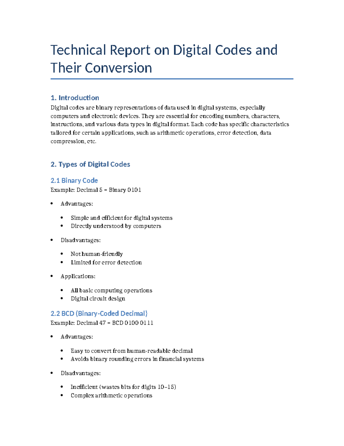 Digital Codes and Their Conversion: Technical Report - Studocu