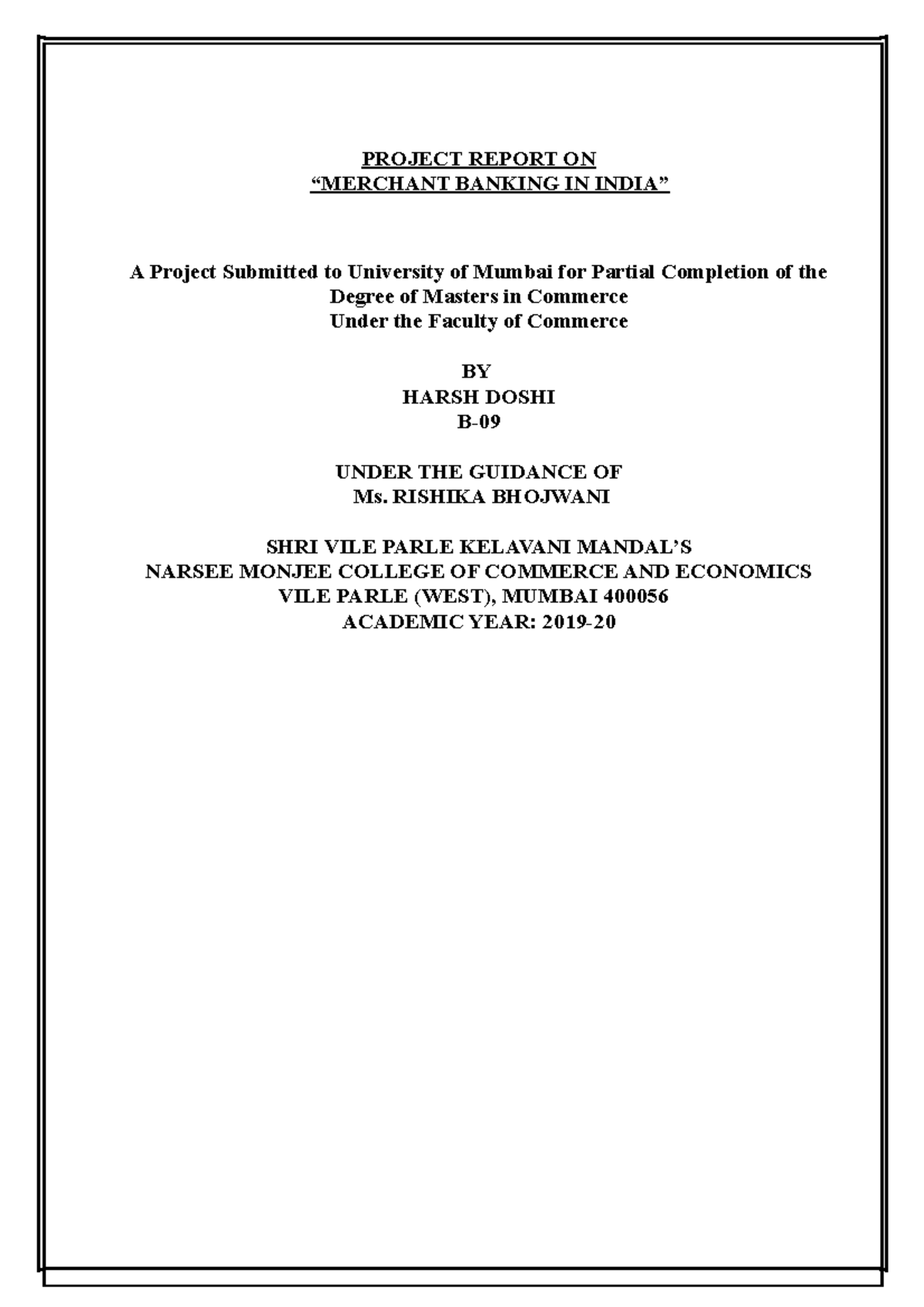 Project Report on Merchant Banking in India: A Comprehensive Study ...