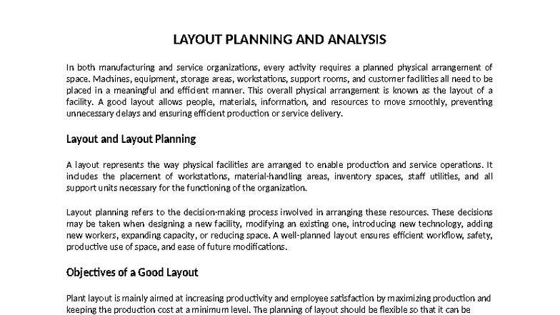 3.2 Layout Planning and Analysis: Optimizing Facility Design - Studocu