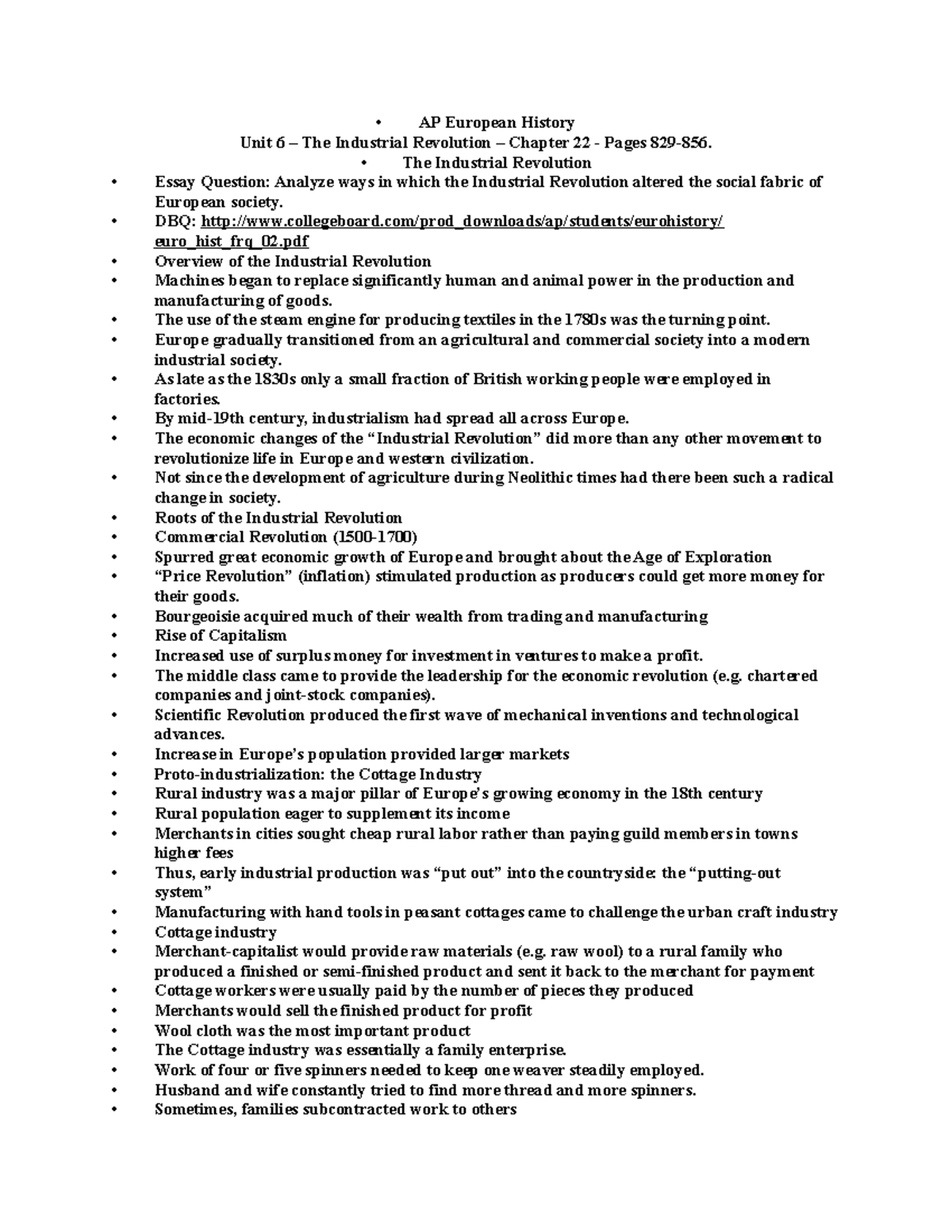 APEH Unit 6 Notes: Transformations of the Industrial Revolution - Studocu