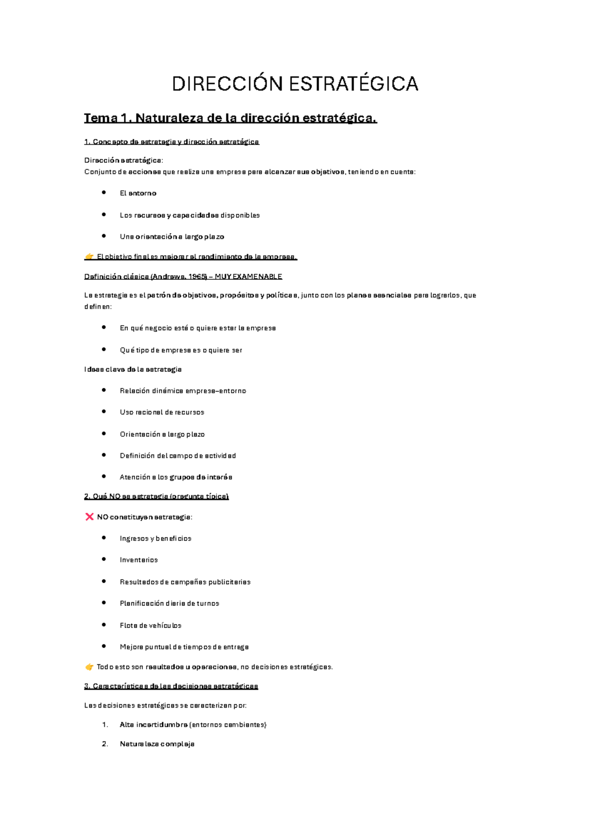 DIRECCIÓN ESTRATÉGICA: Resumen Tema 1 - Naturaleza y Conceptos Clave ...