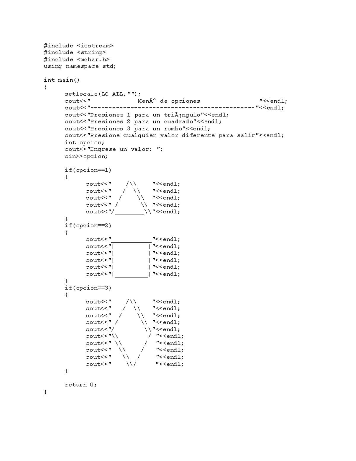 Dibujar triangulo cuadrado y rombo - #include #include #include - Studocu