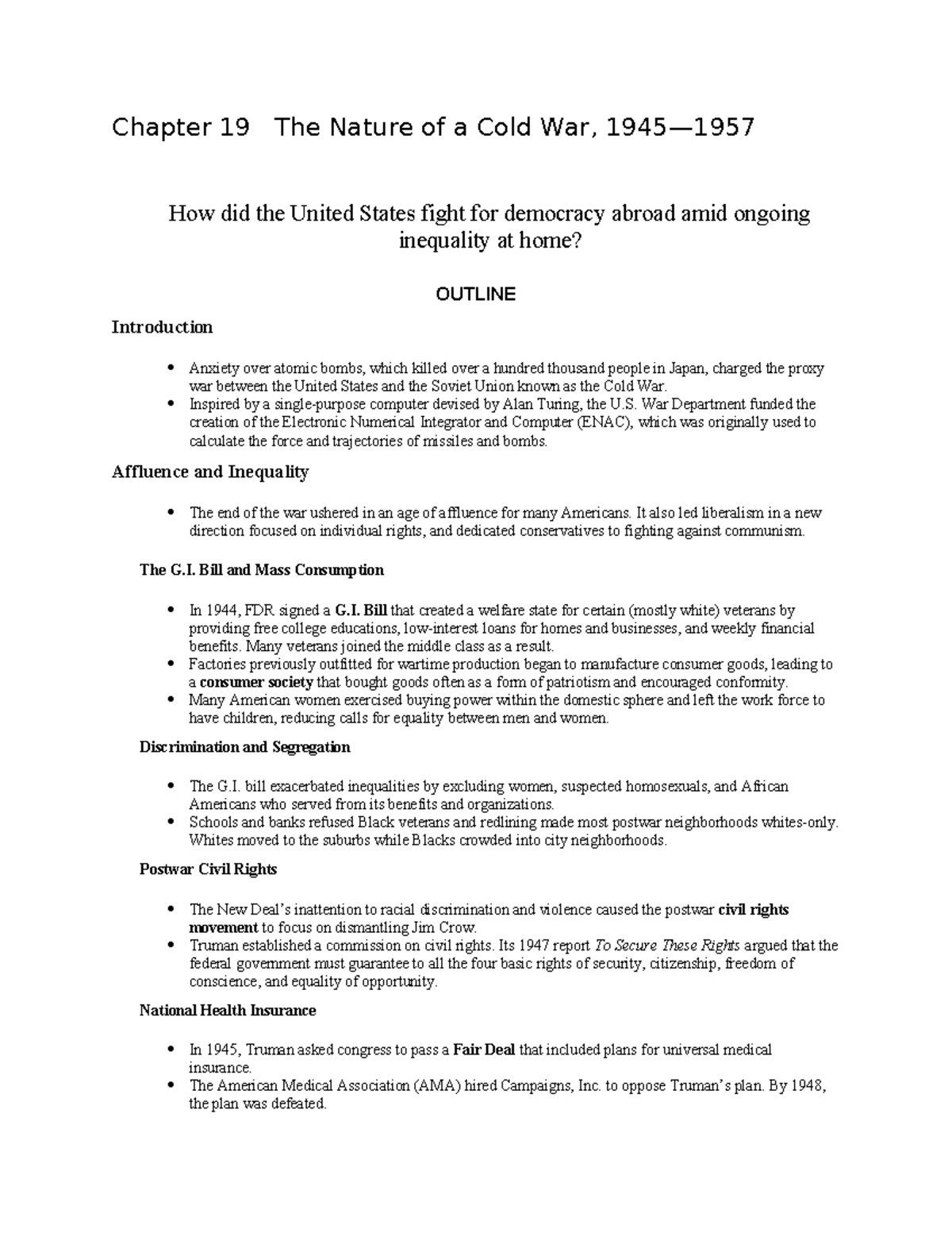 Chapter 19 Outline: The Cold War's Impact on Democracy and Inequality ...