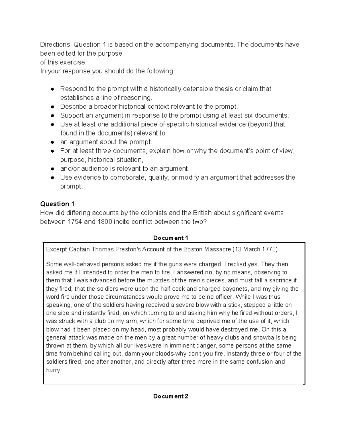 Annotated DBQ Analysis: Conflict Between Colonists & Britain (APUSH ...