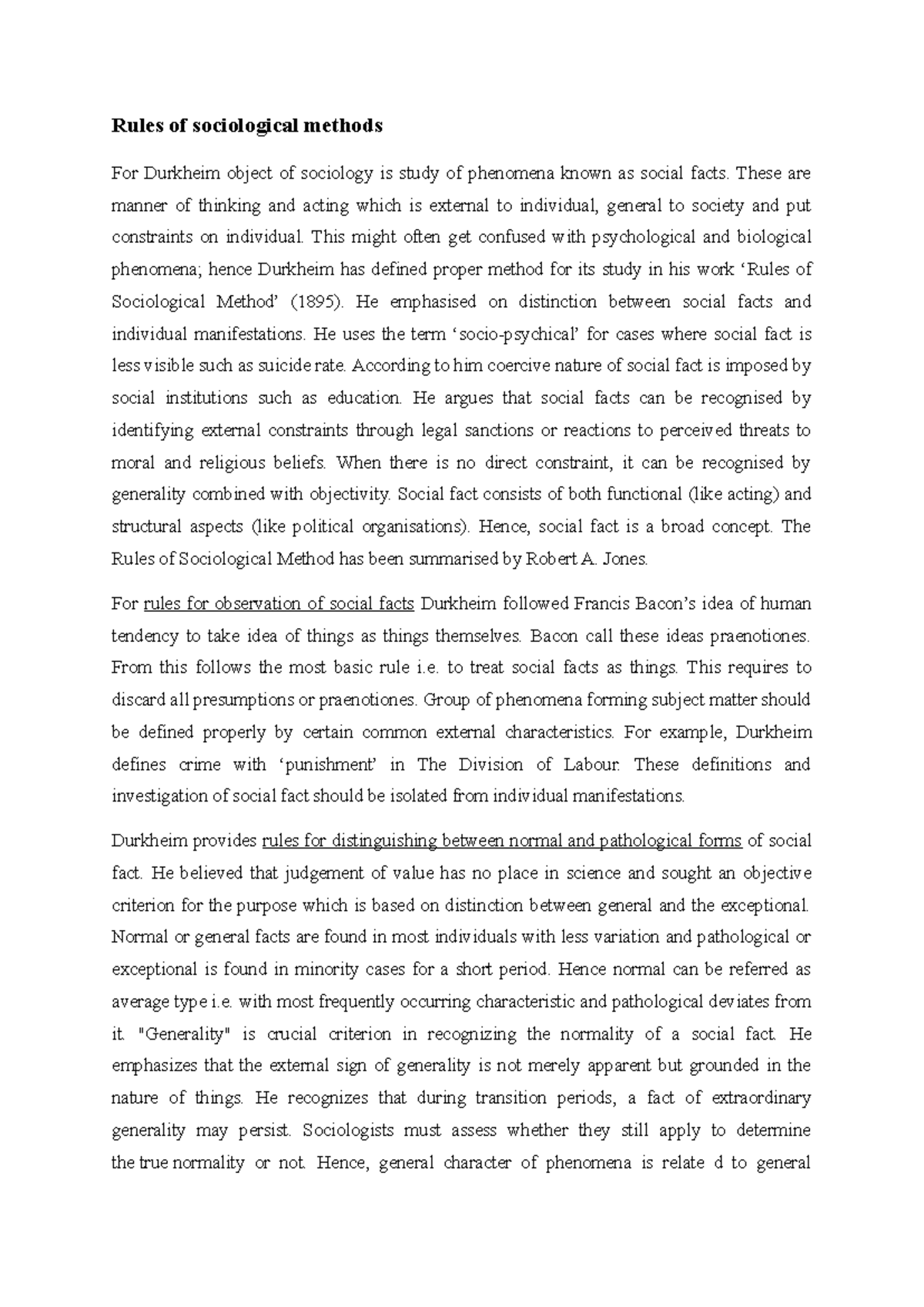 Sociological Methods: Key Concepts from Durkheim's Rules of Study - Studocu
