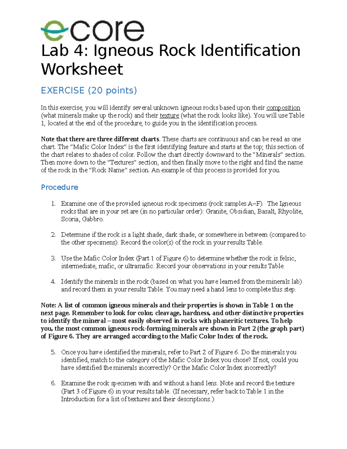 Lab 4 - Igneous Rock Worksheet rev1 - Lab 4: Igneous Rock ...