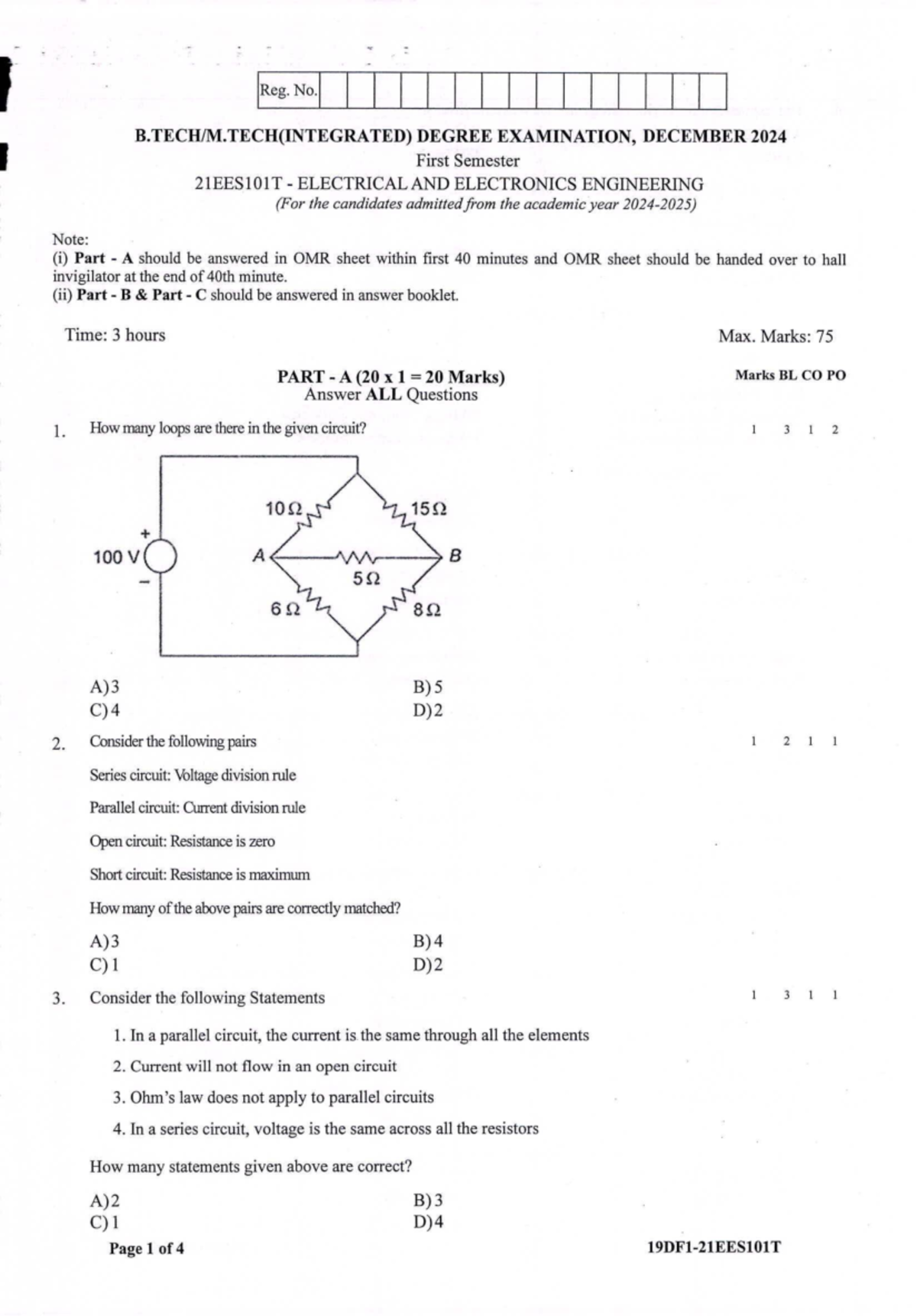 DEC 24 END SEM - 21EES101T ELECTRICAL & ELECTRONICS ENG QP - Studocu