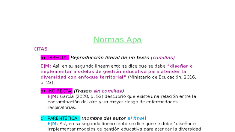 Normas APA: Citas Directas e Indirectas - Resumen del APA - Studocu